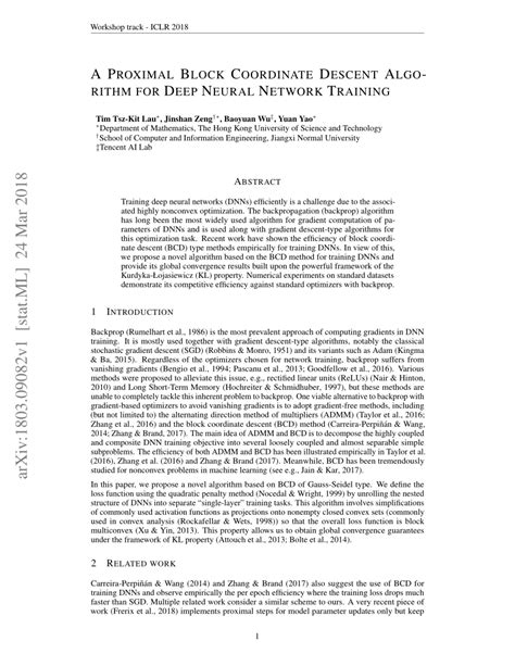 pdf a proximal block coordinate descent algorithm for deep neural network training