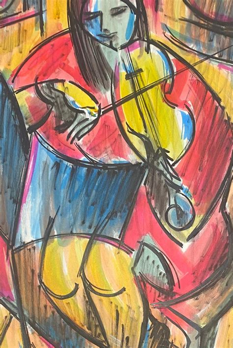 Unknown 20th Century French Modernist Gouache Painting Pink And