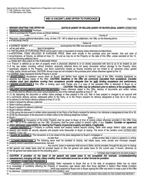 Wisconsin Offer To Purchase Printable Form Printable Forms Free Online