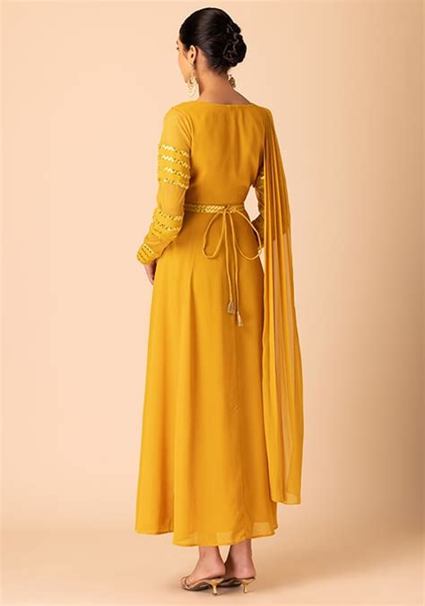 Buy Women Mustard Yellow Sequin Embroidered Anarkali Kurta With