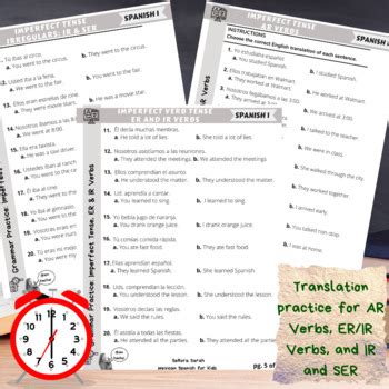 Spanish Verbs Worksheets Imperfect AR ER IR And Irregular Verbs