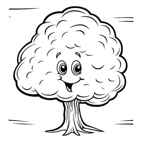 Ilustração de desenho animado preto e branco de personagem de árvore