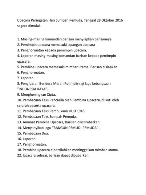 Susunan Upacara Sumpah Pemuda Literasi Guru