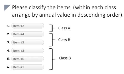 solved please classify the items within each class arrange