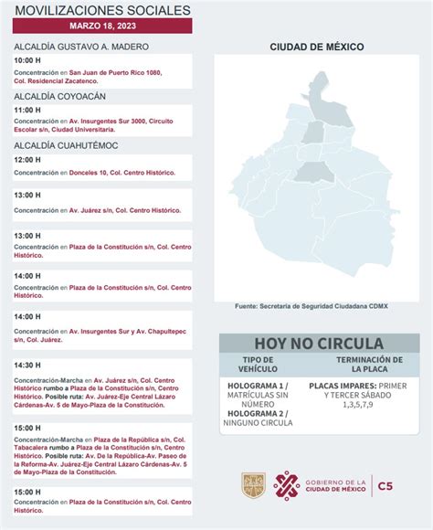C5 CDMX on Twitter ENTÉRATE Para hoy 18 de Marzo 2023 estas