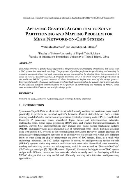 pdf applying genetic algorithm to solve partitioning and mapping problem for mesh network on