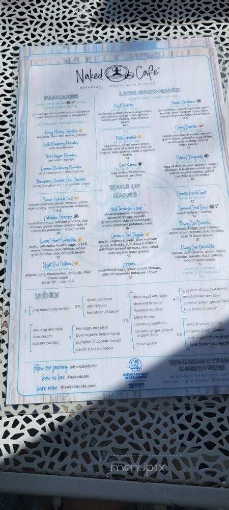 Menu Of Naked Cafe In Carlsbad CA 92008