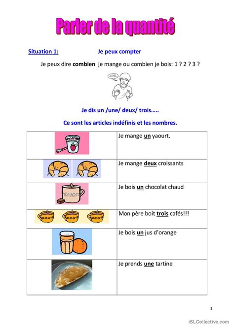 La quantité partitifs définis et i Français FLE fiches pedagogiques