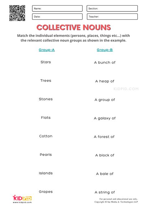 Match The Collective Noun Printable Worksheets For Grade 2 Kidpid