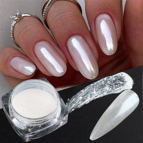 White Chrome Pearl Nail Powder Shimmer Glitter Wedding Bride Nail