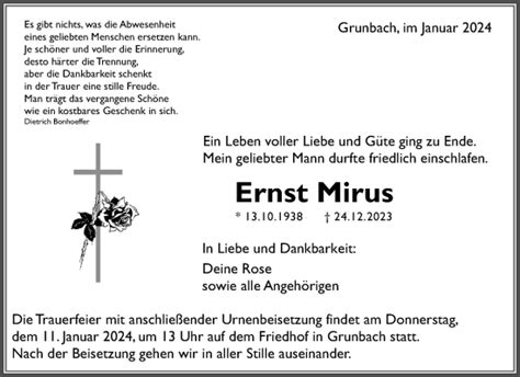 Traueranzeigen Von Ernst Mirus ZVW Trauer