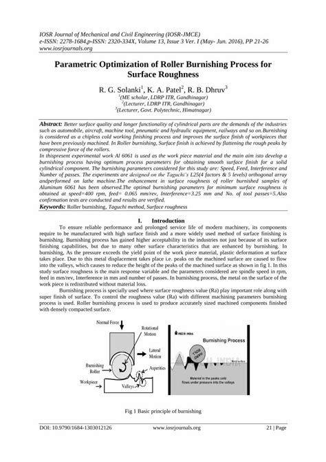 pdf parametric optimization of roller burnishing process … iosr jmce papers