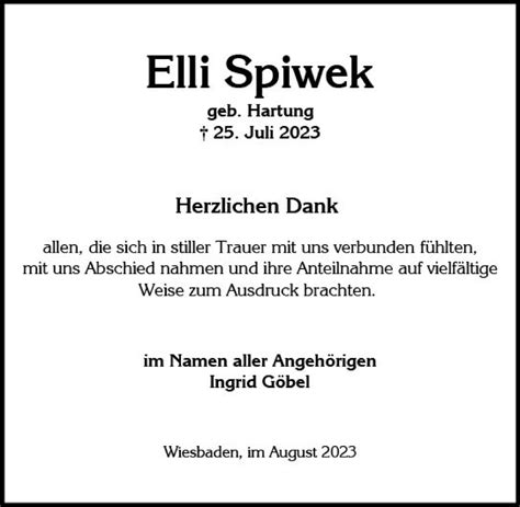 Traueranzeigen Von Elli Spiwek Vrm Trauer De