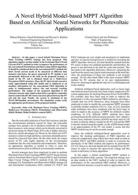 pdf a novel hybrid model based mppt algorithm based on artificial neural networks for