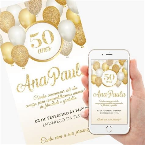 Convite 50 Anos Dourado Mixwhite Net