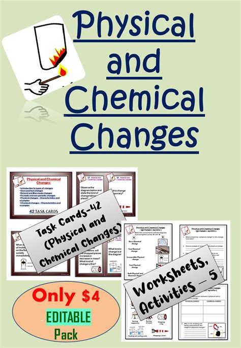 Physical And Chemical Changes Worksheet Pack With Four Different