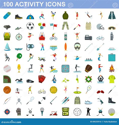 100 Iconos Fijados Estilo Plano De La Actividad Ilustración del Vector