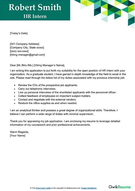 HR Intern Cover Letter Examples QwikResume