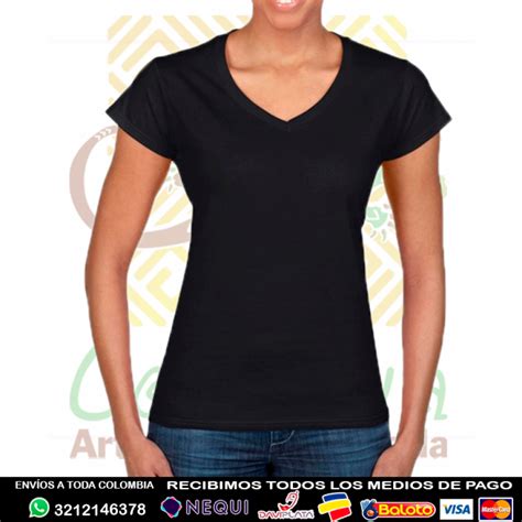 Camiseta Algod N Negra Para Dama Cuello V