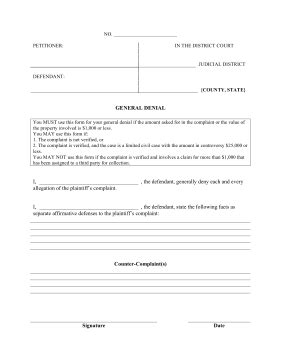 Printable General Denial Legal Pleading Template