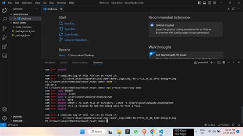 PS C Users Akash Desktop React React Demo Npx Create React App Demo