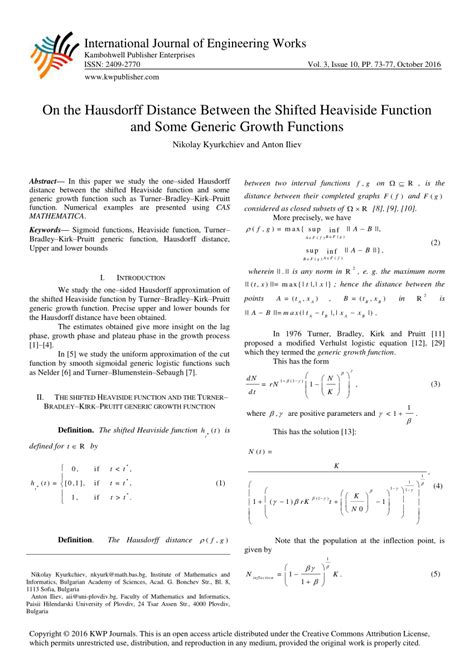 pdf on the hausdorff distance between the shifted heaviside function and some generic growth