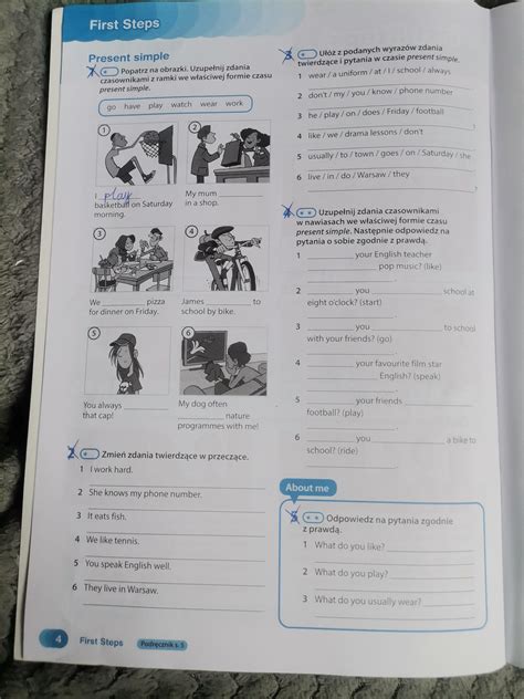 Zadanie 1 2 3 4 5 ze strony 4 w ćwiczeniach z angielskiego steps plus