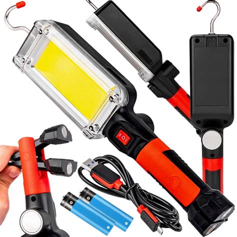 Mocna Latarka Warsztatowa Lampa Lampka Led Cob Hak Magnes Akumulatorowa