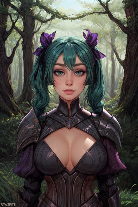 Pawspite Women Looking At Viewer Green Hair Big Boobs AI Art