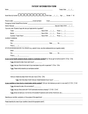 Fillable Online PATIENT INFORMATION FORM Name Social Security Number