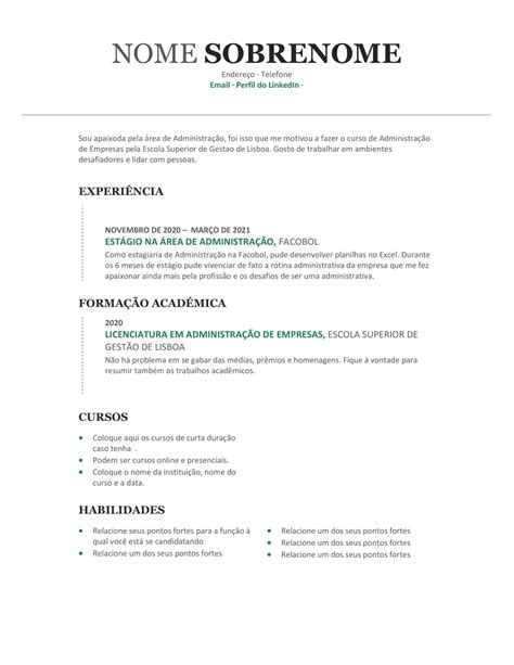 Modelo De Curr Culo Para Primeiro Emprego Sem Experi Ncia