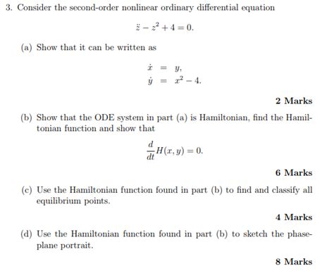 solved 3 consider the second order nonlinear ordinary