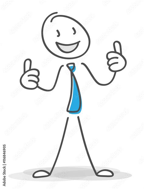 Strichmännchen mit Daumen hoch und mit einem positiven gesichtsausdruck