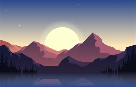 pacífico paisaje de panorama de montaña en ilustración plana