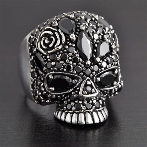 Bague Argent Tête de Mort Aken Noire EXCALIBUR Bijoux