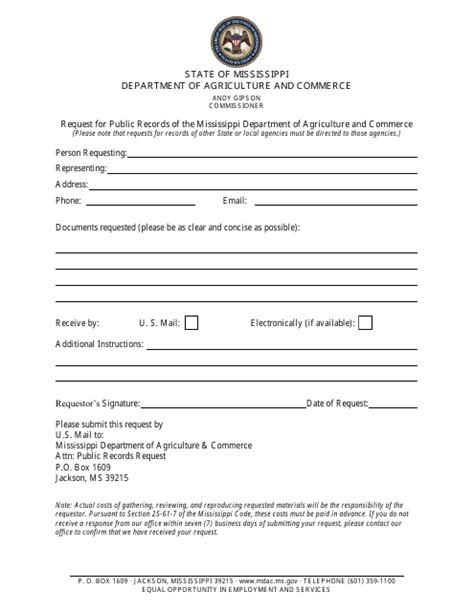 Mississippi Request For Public Records Of The Mississippi Department Of