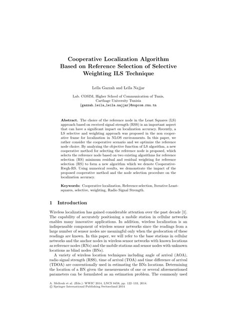 pdf cooperative localization algorithm based on reference selection of selective weighting ils