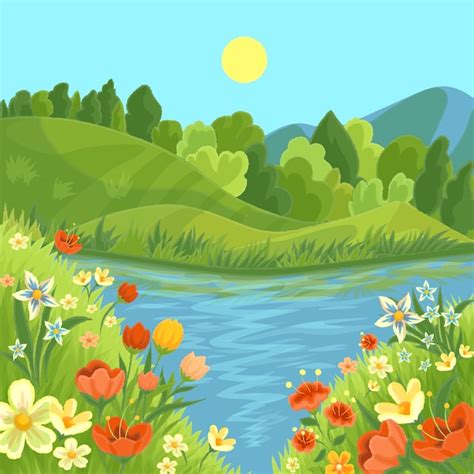 Estilo Dibujado A Mano Hermoso Paisaje De Primavera Vector Gratis