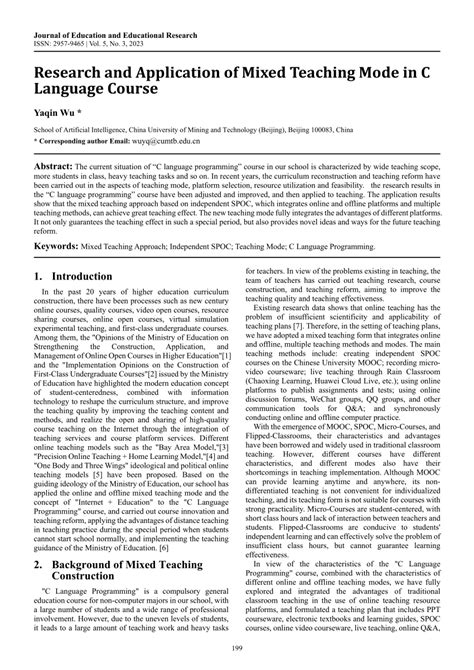 pdf research and application of mixed teaching mode in c language course