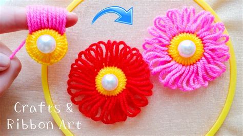 Easy Woolen Flower Making Ideas With Finger Hand Embroidery Amazing