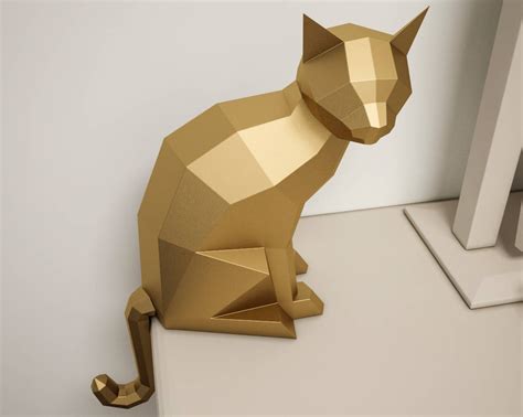 3D Paper Craft Cat DIY Sculpture Sitting Cat Papercrafting Etsy