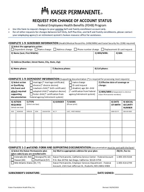 Fillable Online Healthplans Kaiserpermanente REQUEST FOR CHANGE OF
