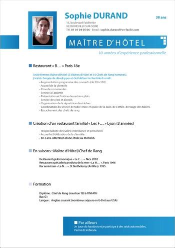 Exemple De Cv Hotellerie Gratuit