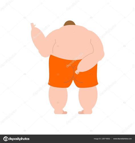Hombre Gordo Vuelta Desnudo Aislado Ilustración Del Vector Espalda Del