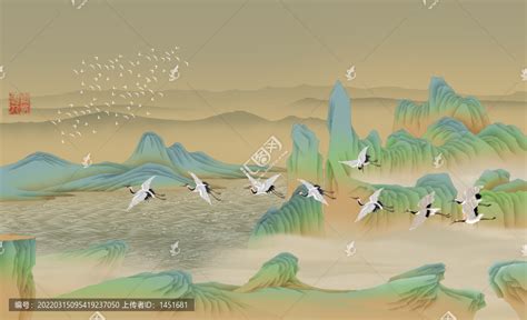 青绿山水仙鹤图 装饰画设计 其他设计 设计模板 汇图网www huitu