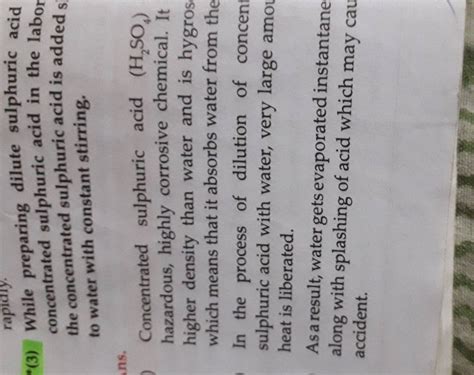 While Preparing Dilute Sulphuric Acid Concentrated Sulphuric Acid In