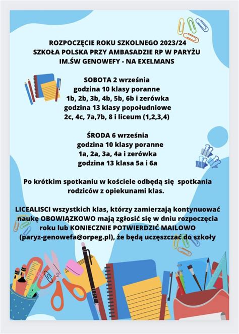Rozpoczęcie nowego roku szkolnego 2023 2024 Szkoła Polska im św
