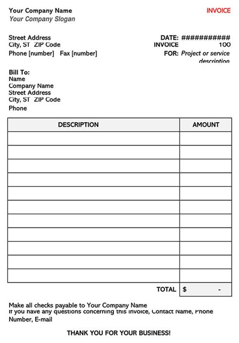 Printable Blank Invoice Simple Free Printable Templates
