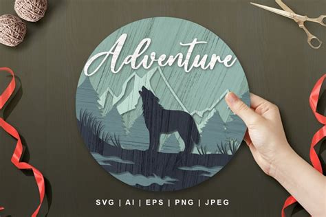 Howling Wolf In The Mountain Forest Round Sign Lasercut Svg
