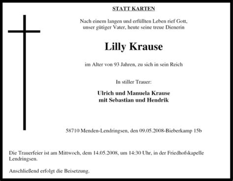 Trauer Und Todesanzeigen Von Lilly Krause Trauer De
